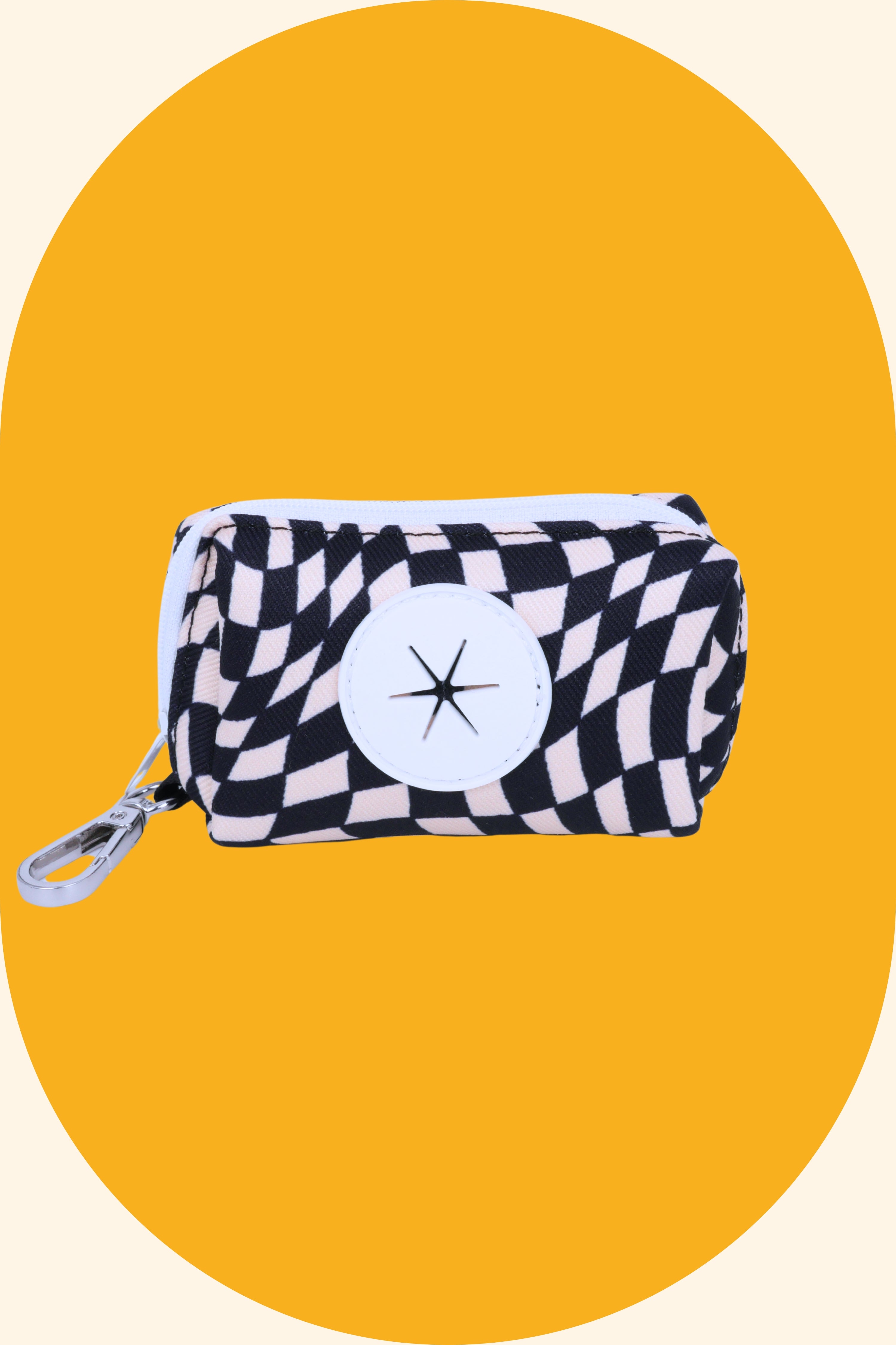 Dom Wavy Check Dog Poo Bag Holder | Pepper Grey